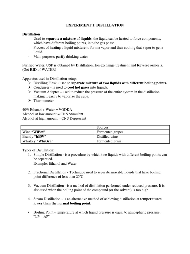 Experiment 1: Distillation Distillation | PDF | Thin Layer ...