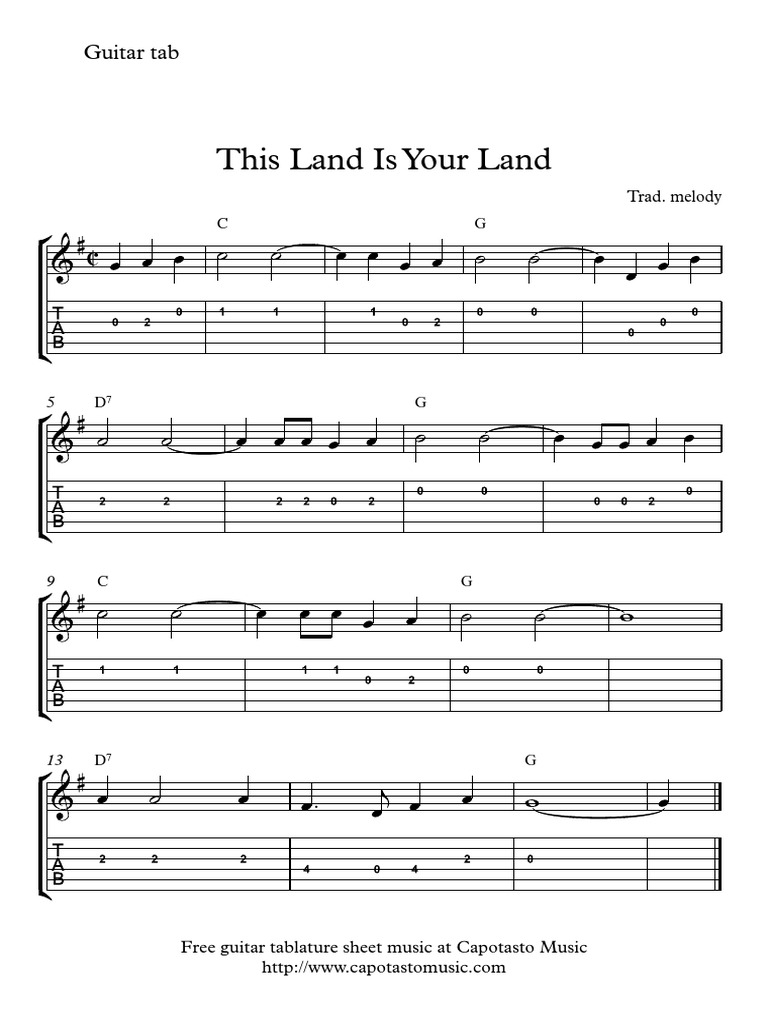 This Land Is Your Land Guitar Tab Melody | PDF