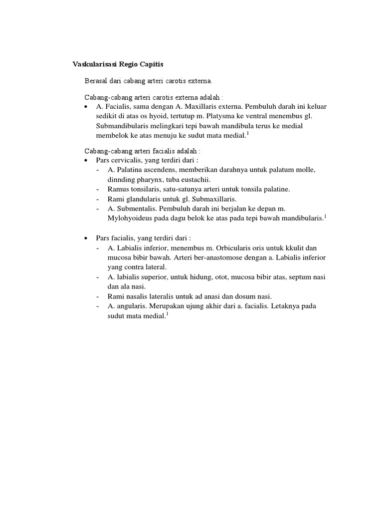Vaskularisasi Regio Capitis | PDF