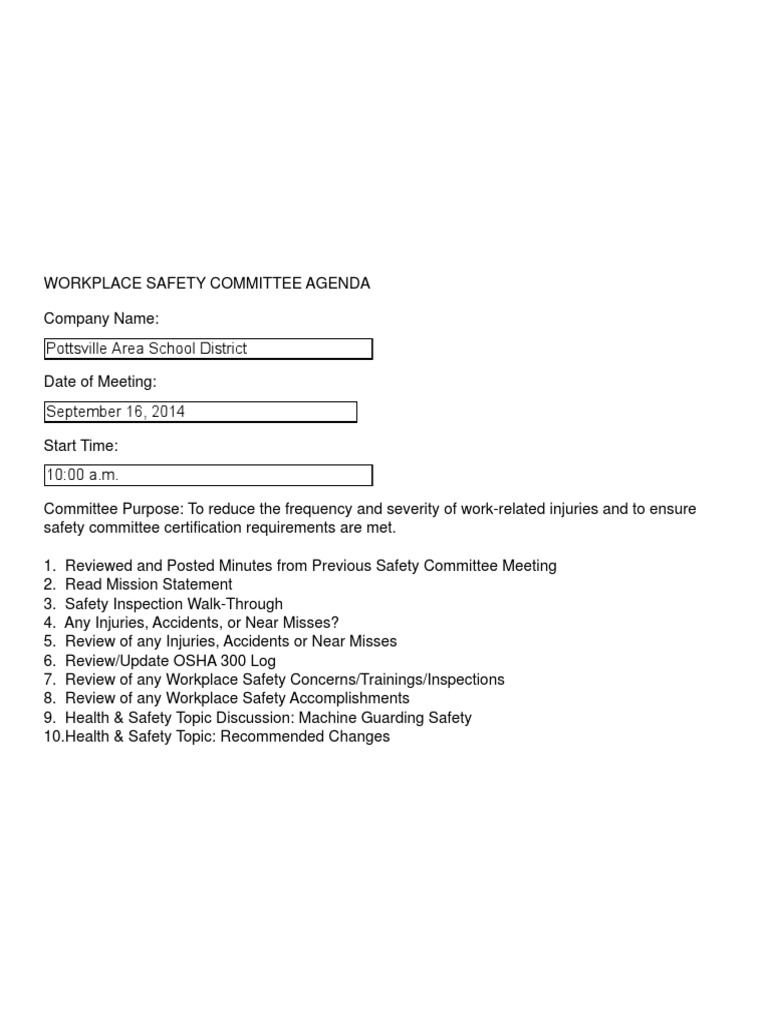 Sample Workplace Safety Meeting Agenda Template | PDF | Personal ...