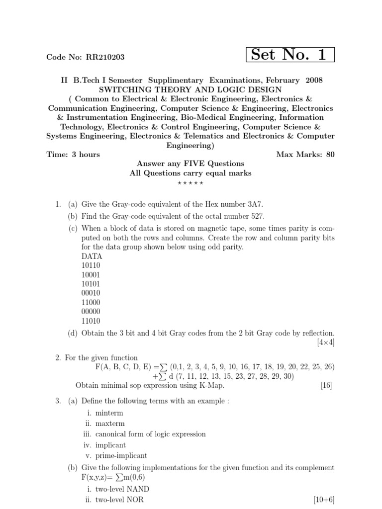 Rr210203 Switching Theory and Logic Design | PDF