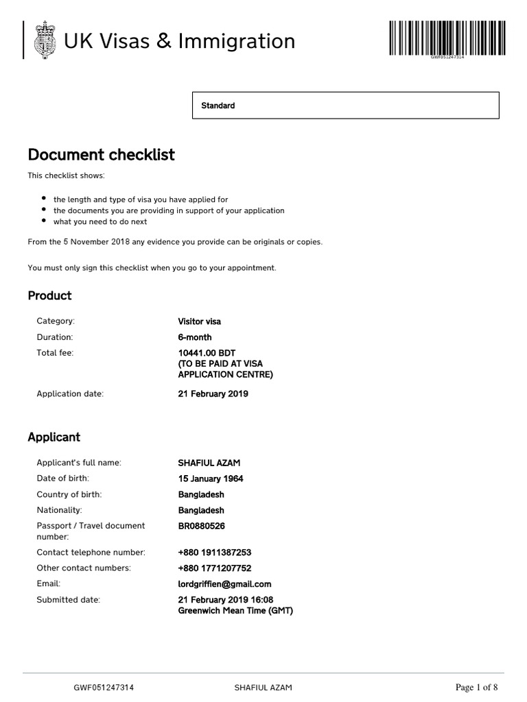 Document Check List Shafiul Azam | PDF | Travel Visa | Passport