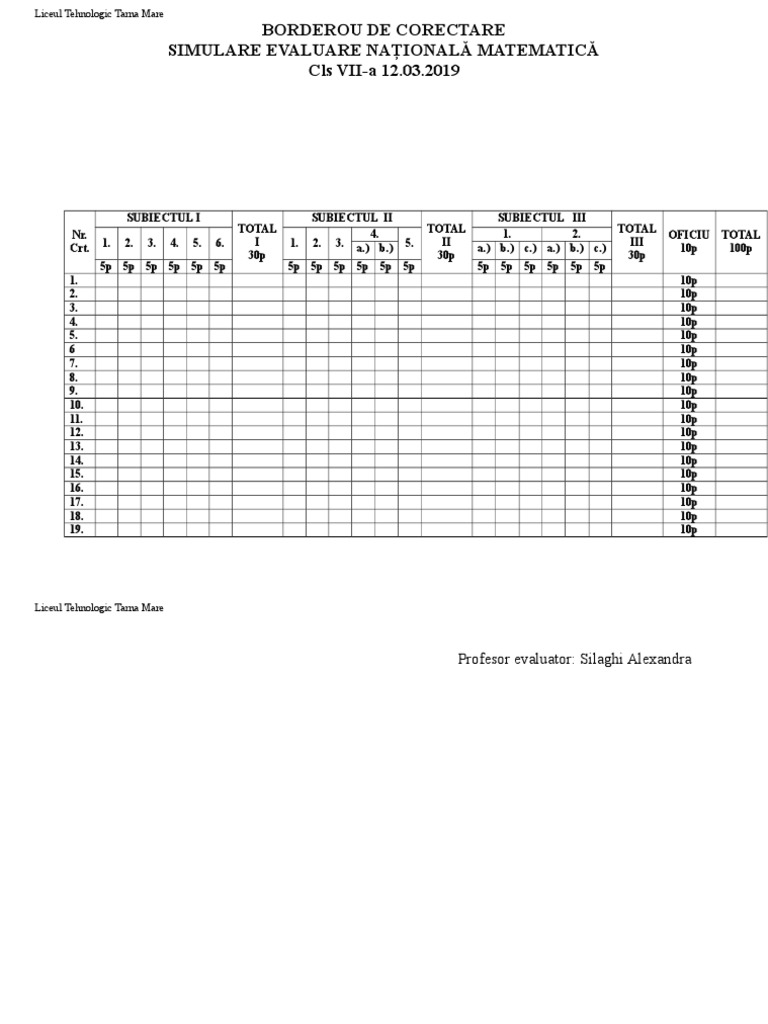 Borderou de Corectare E.N. | PDF