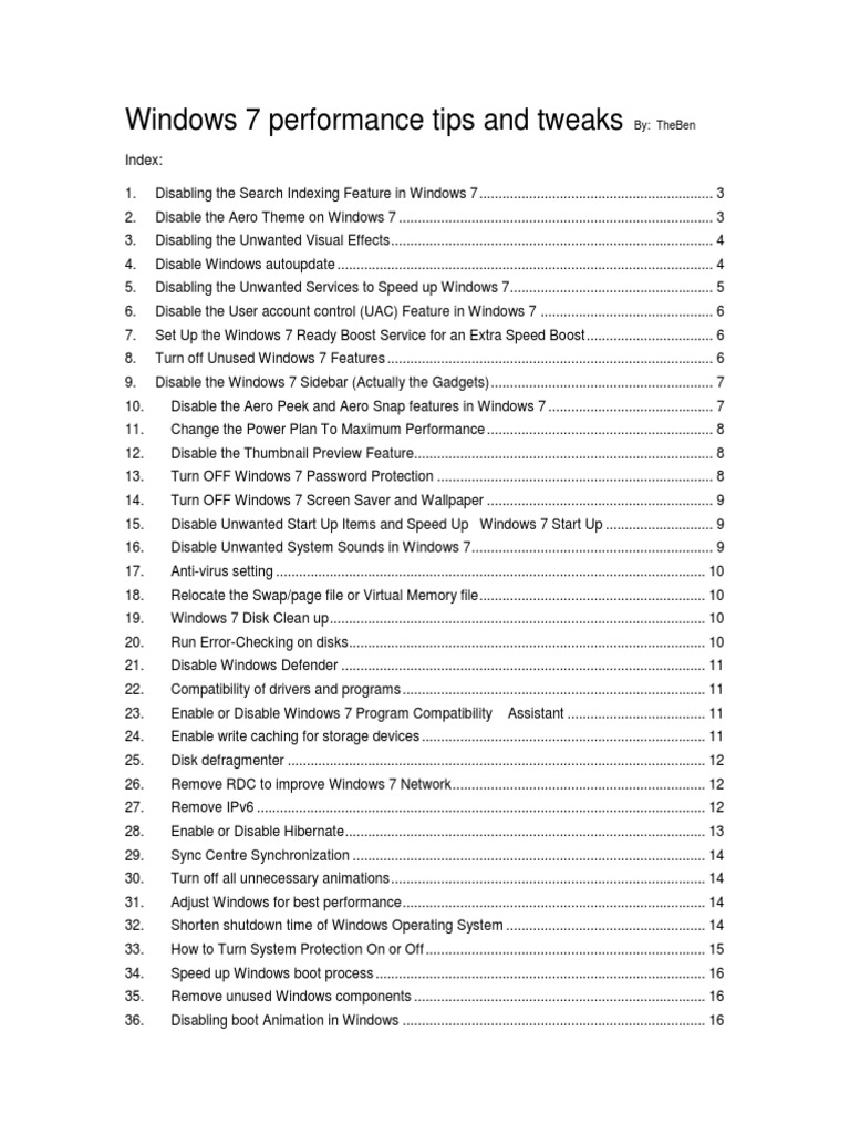 Performance Windows 7 Tips and Tweaks | PDF | Microsoft Windows ...
