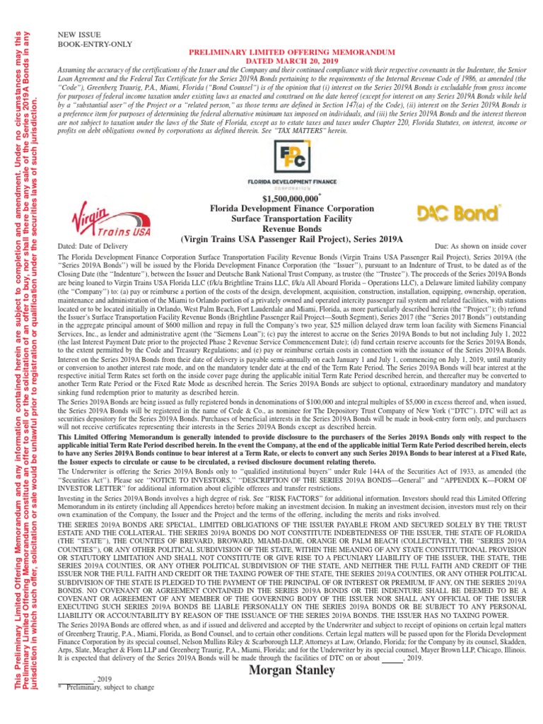 Virgin Trains USA Bond Prospectus | PDF | Bonds (Finance) | Securities ...