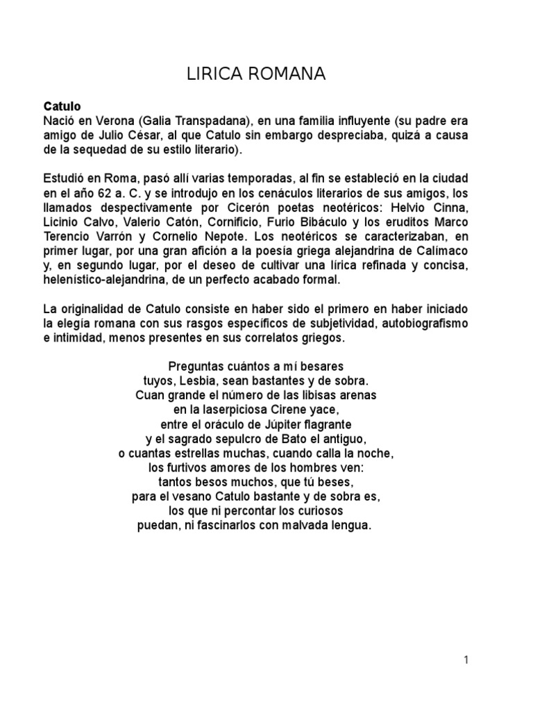 Lirica Romana: Catulo | Poesía | Ficción y literatura