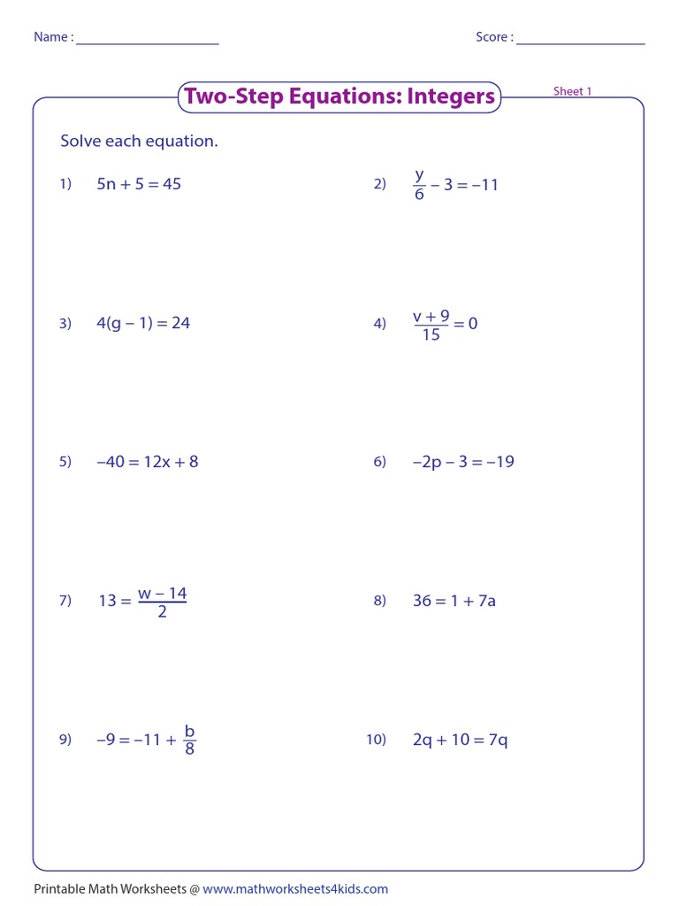 Two Step Equations | PDF