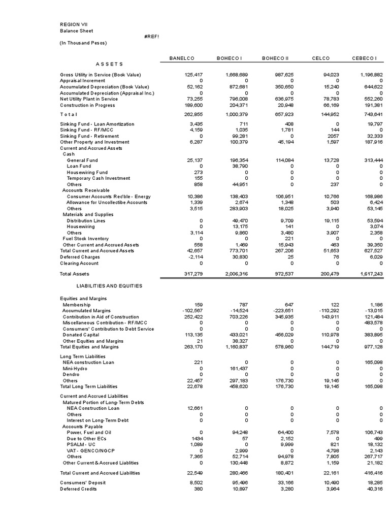 Regional Balance Sheet for Electric Cooperatives in Region VII ...