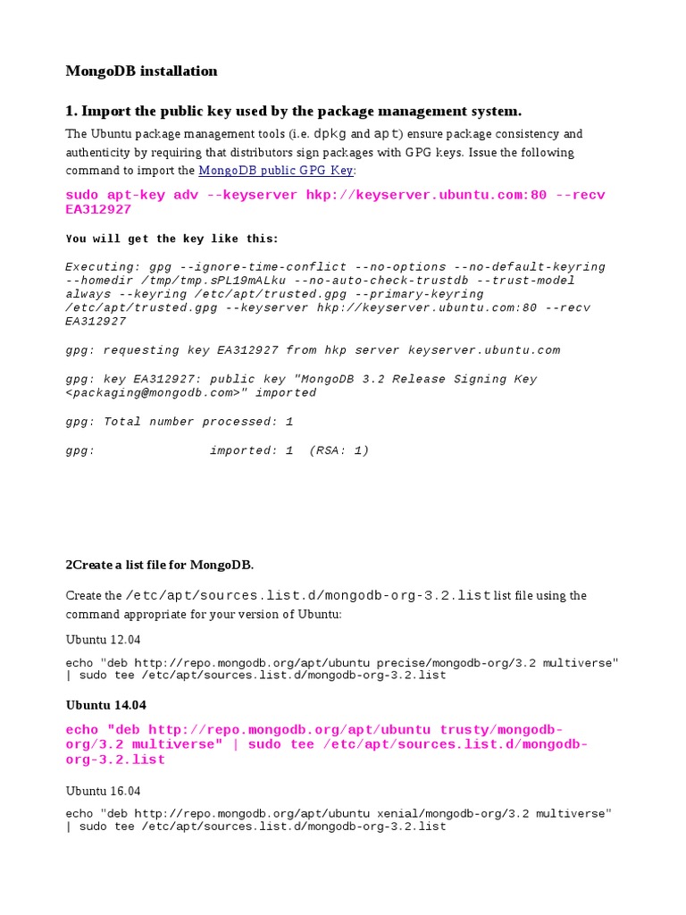 Mongodb Installation 1. Import The Public Key Used by The Package ...