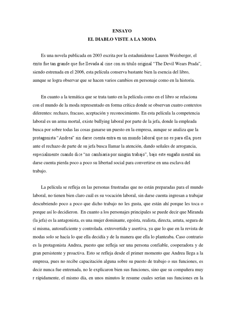 Ensayo El Diablo Viste A La Moda | PDF | Sicología
