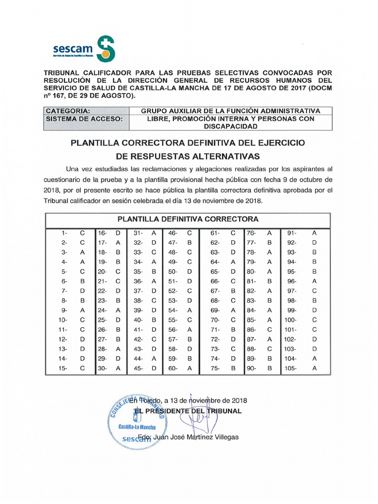 Auxiliar Administrativo Plantilla Correctora Definitiva | PDF