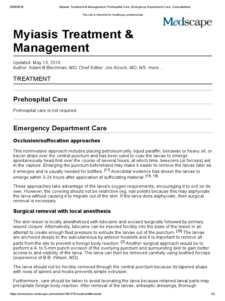 Myiasis Treatment & Management: Prehospital Care | PDF | Surgery | Wound