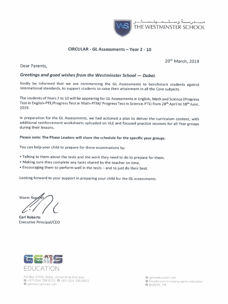 Circular - GL Assessments-Year 2 - 10 | PDF