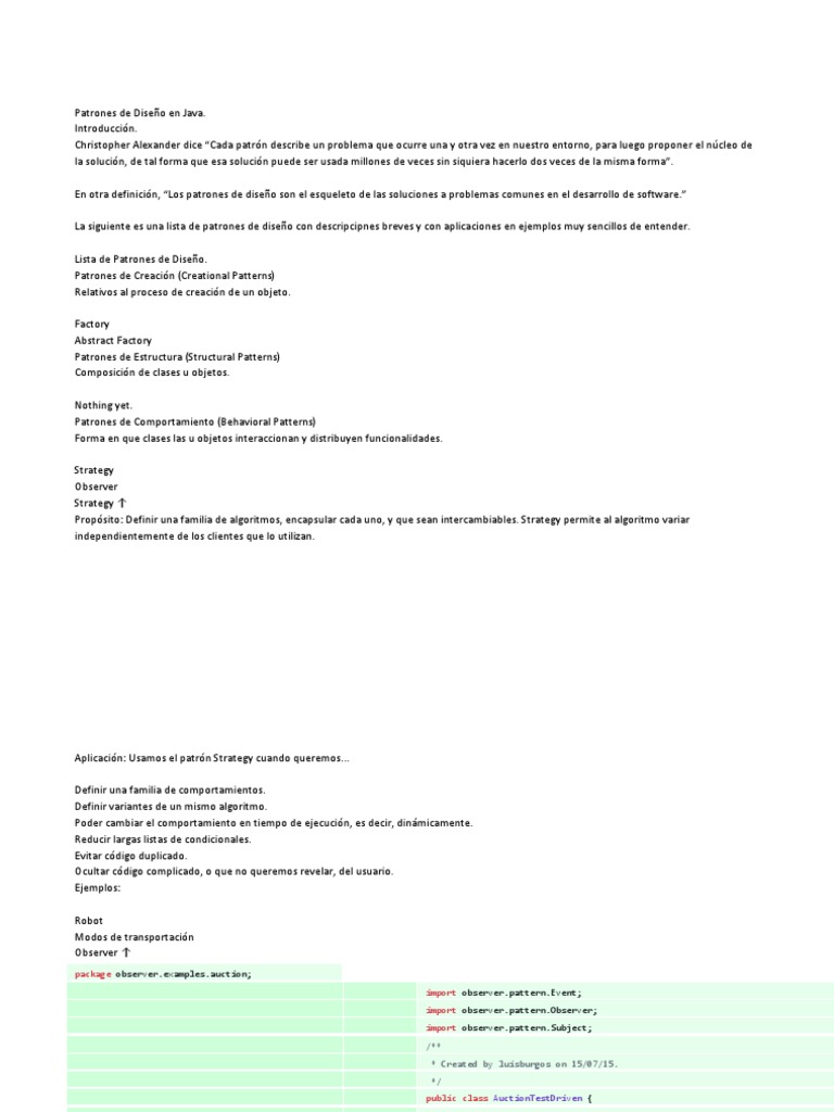 Patrones de Diseño en Java | PDF | Patrón de diseño de software | Objeto (informática)