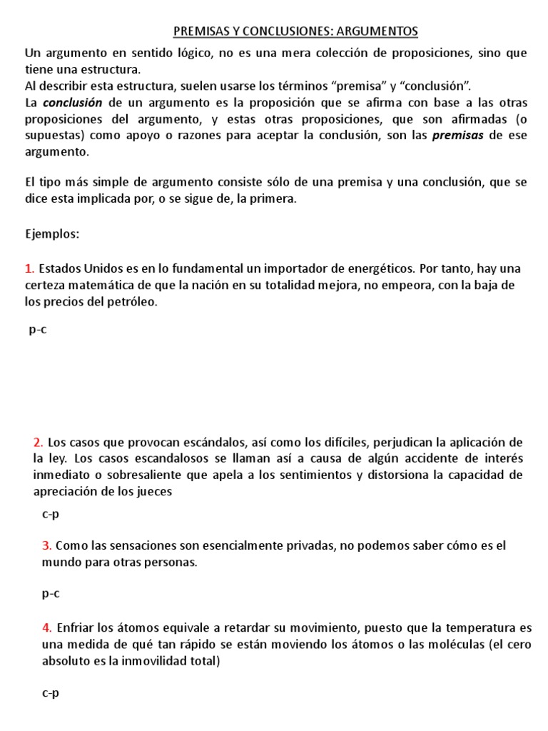 Premisas y Conclusiones | PDF | Argumento | Proposición