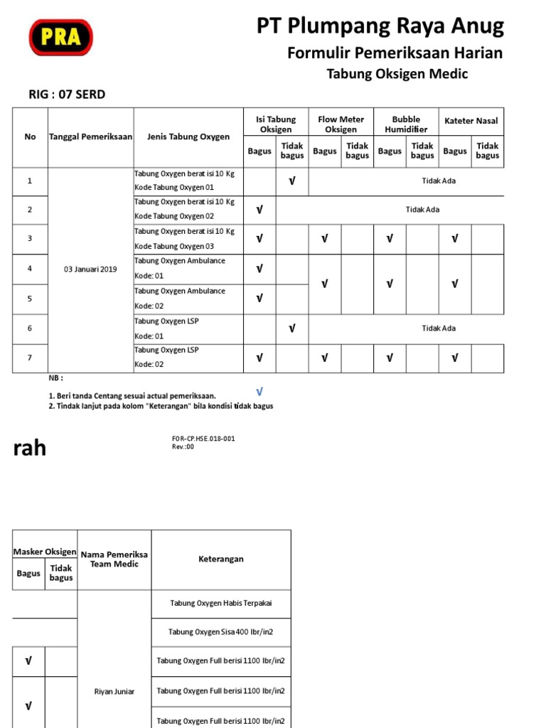 Daily Cheklist Tabung Oksigen-190103 | PDF