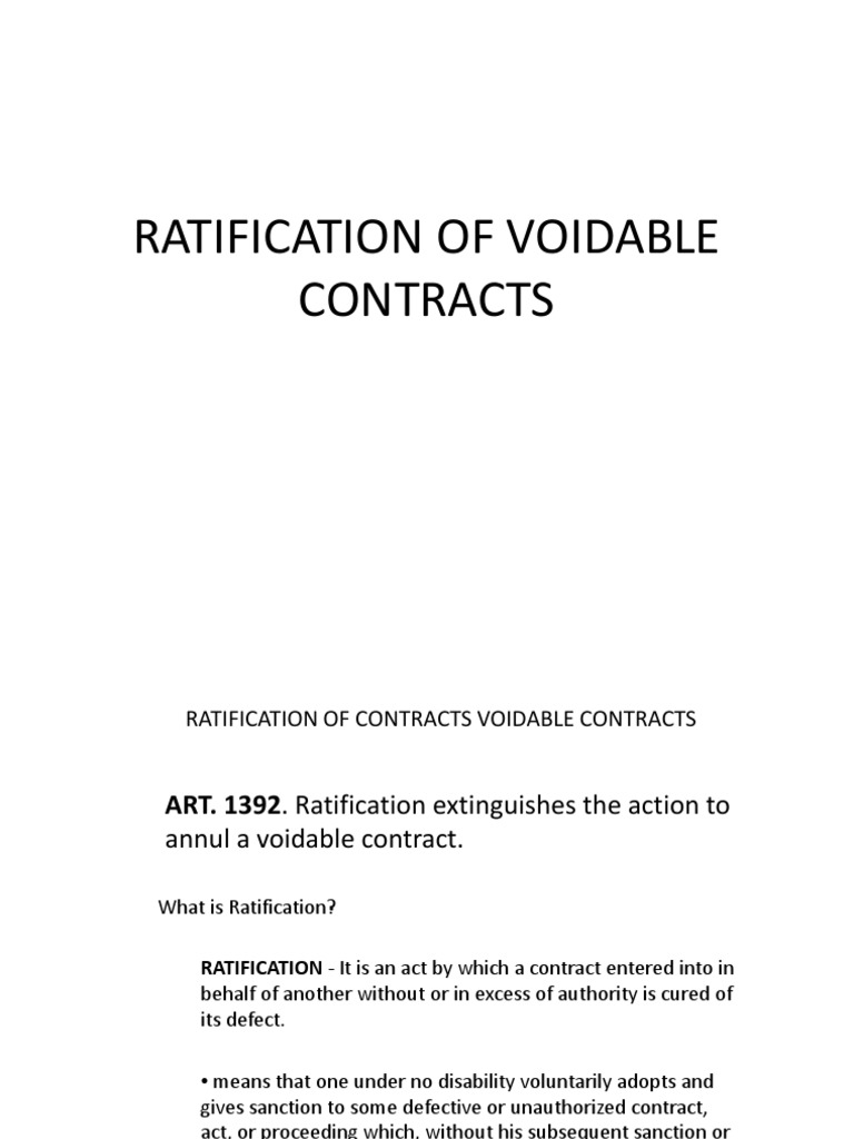 Ratification of Voidable Contracts | PDF | Ratification | Annulment