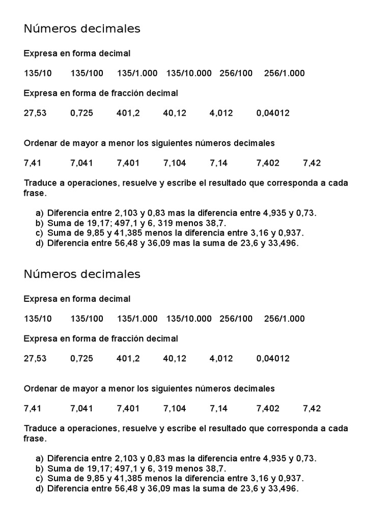 Números Decimales Practica | PDF | Informática | Tecnología