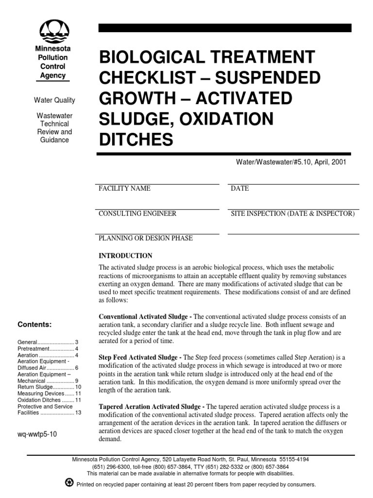 Biological Treatment Checklist - Suspended Growth - Activated Sludge ...