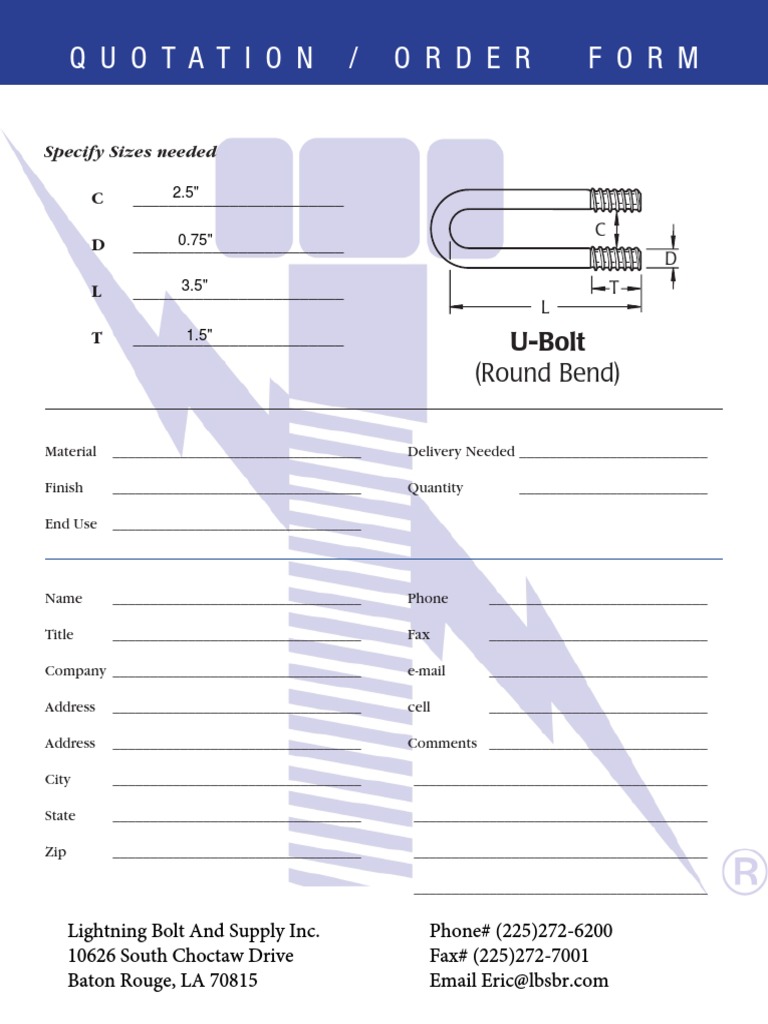 Quotation / Order Form: U-Bolt (Round Bend) | PDF