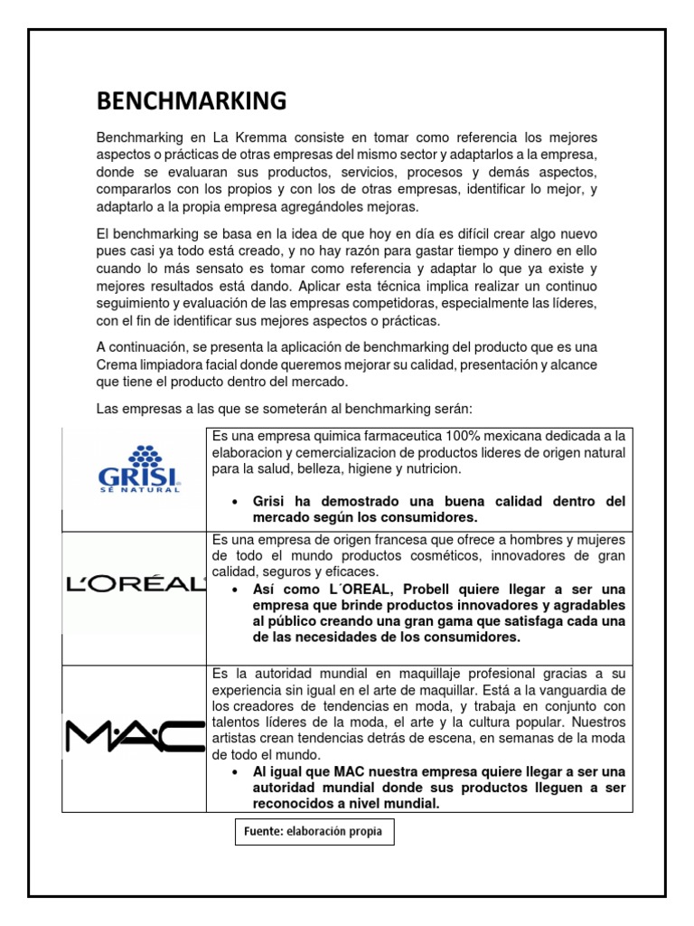 Benchmarking Final | PDF | Benchmarking | Calidad (comercial)