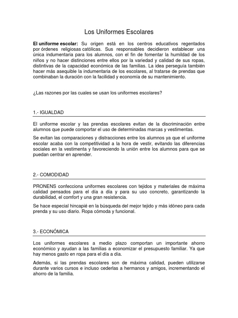Los Uniformes Escolares | PDF | Ropa | Estudiantes