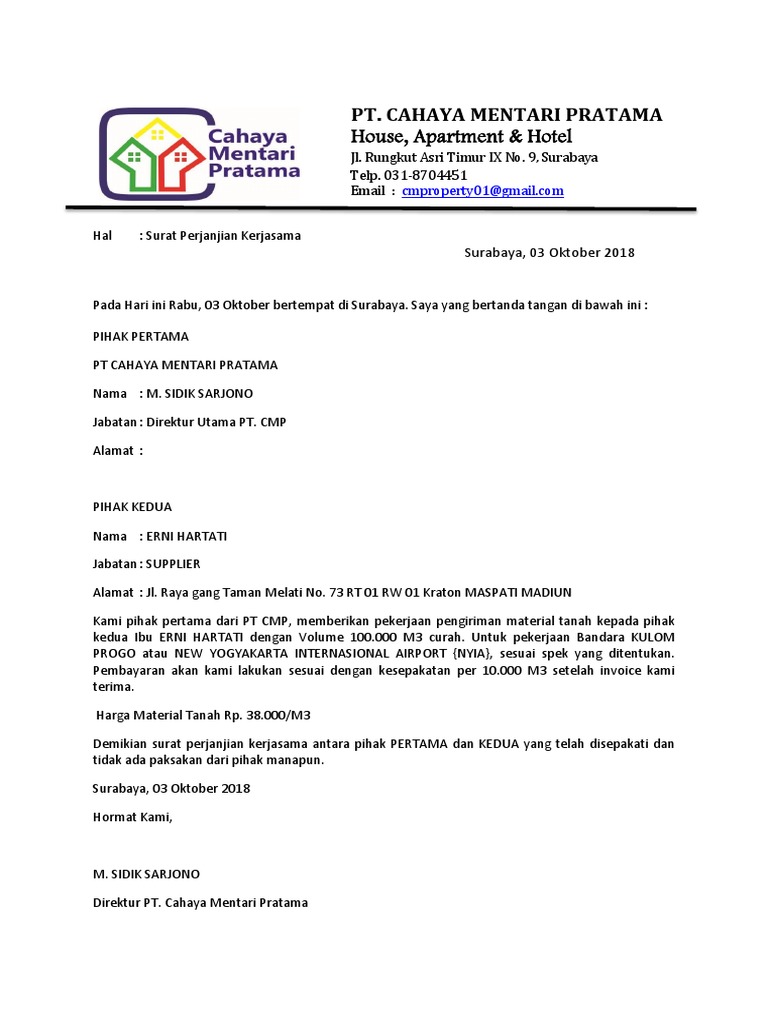 Perjanjian Kerjasama PT CMP dan Supplier | PDF