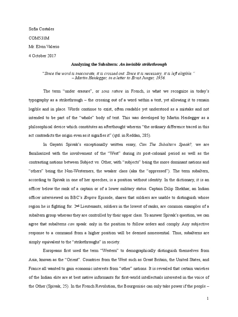 Analyzing Subaltern and Erasure | PDF | Colonialism | Postcolonialism