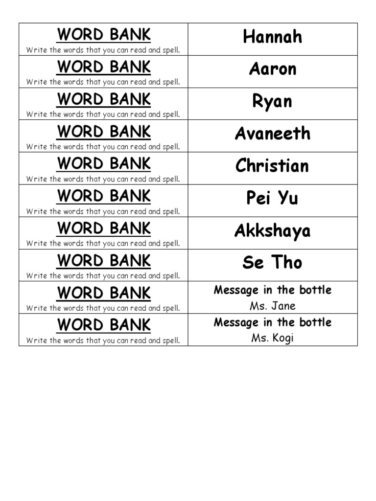 Word Bank | PDF