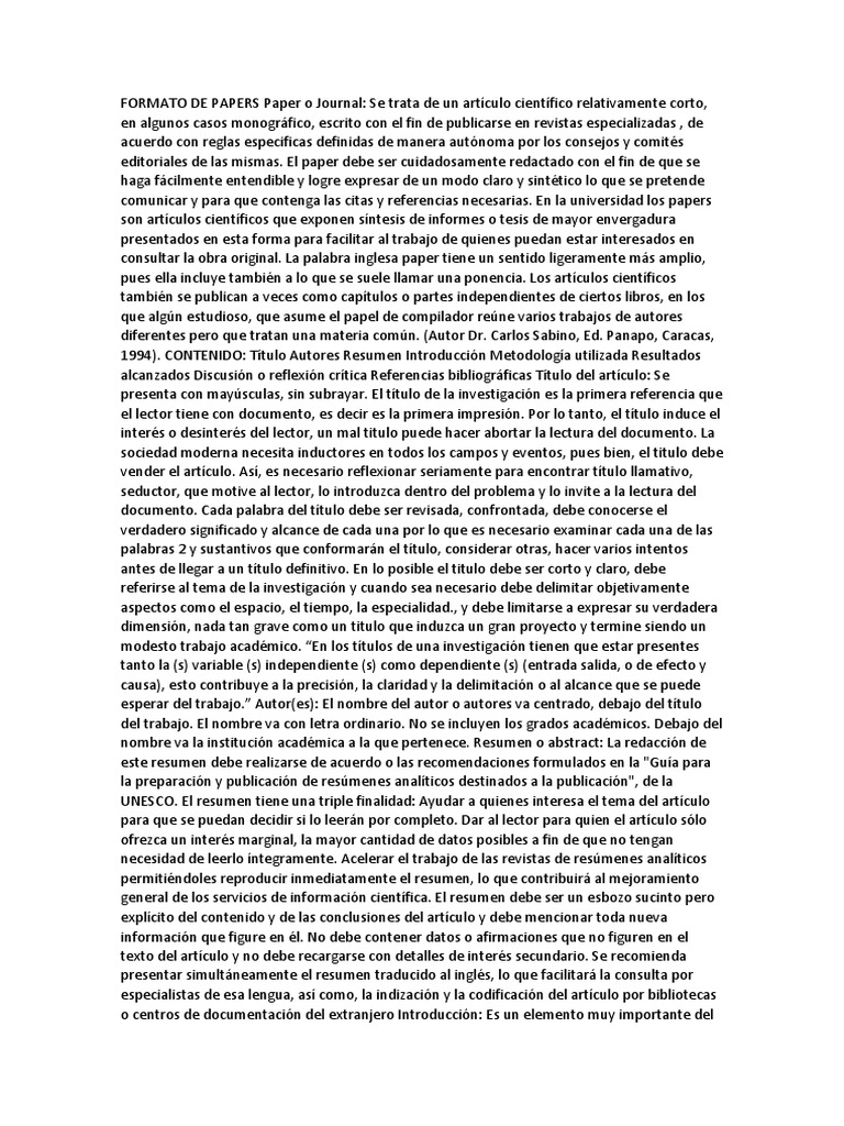 FORMATO DE PAPERS Paper o Journal | PDF | Sumario abstracto) | Science