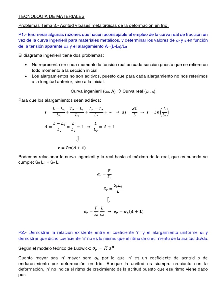 Tema3 Acritud PropiedadesMecanicasEnFrio ProblemasResueltos PDF | PDF ...