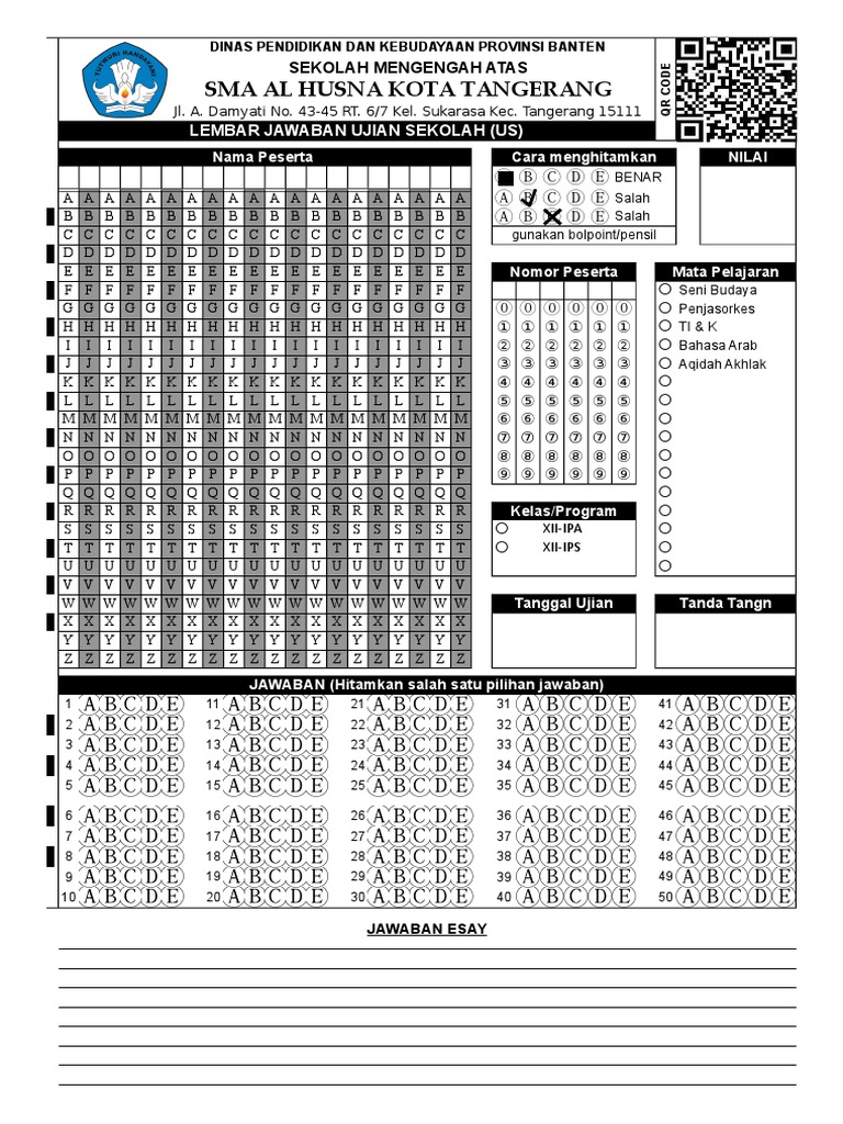 LJK Format Folio f4 Pilihan Ganda Dan Essay | PDF