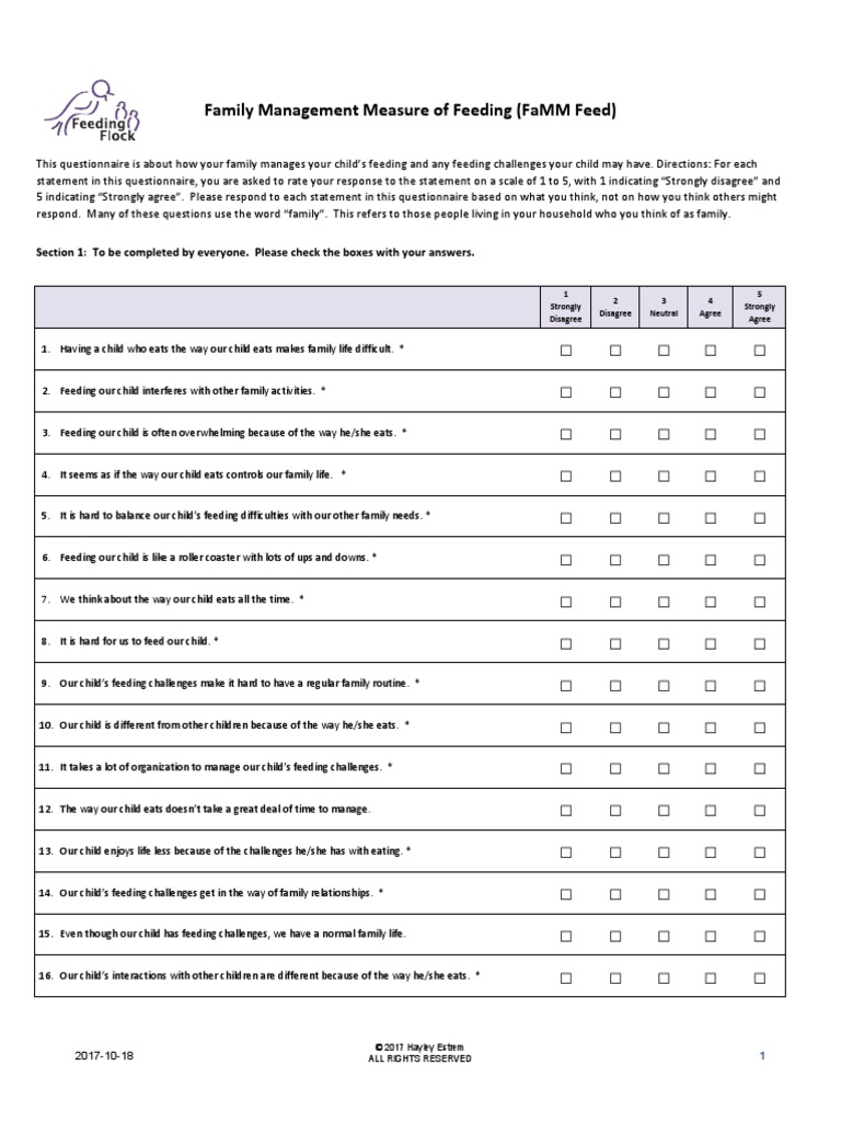 Family Management Measure of Feeding (FaMM Feed) | PDF | Questionnaire ...