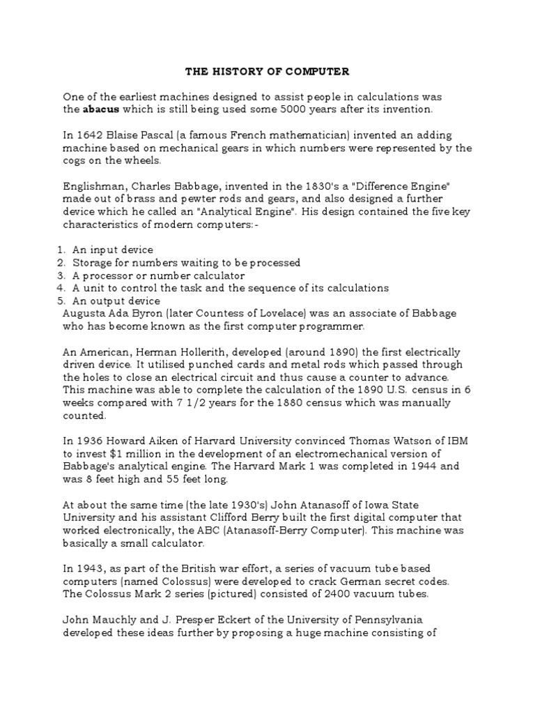 The History of Computer | PDF | Integrated Circuit | Computer Science