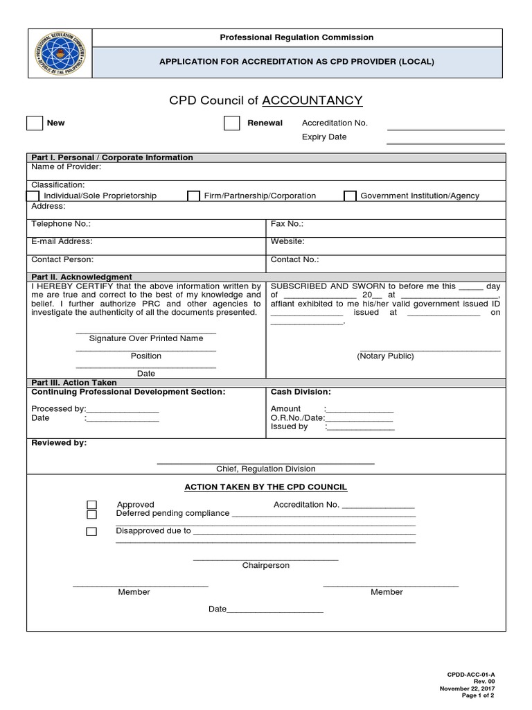 CPDD-ACC-02-A Application Form As Local CPD Provider | PDF | Identity ...