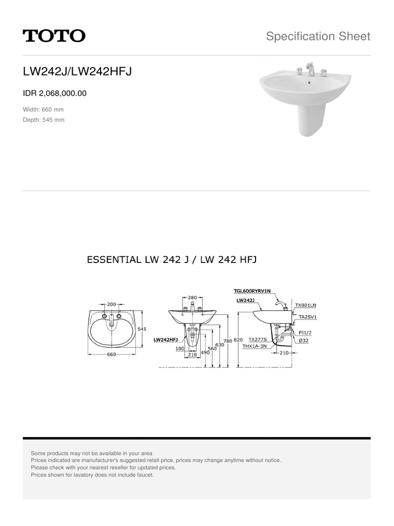 LW242J/LW242HFJ: Specification Sheet | PDF
