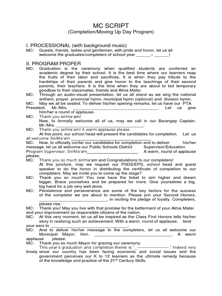 Emcee Script for Graduation Ceremony | PDF