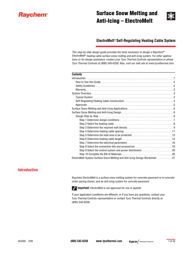 Raychem ElectroMelt Snow Melting System | PDF | Snow | Hvac
