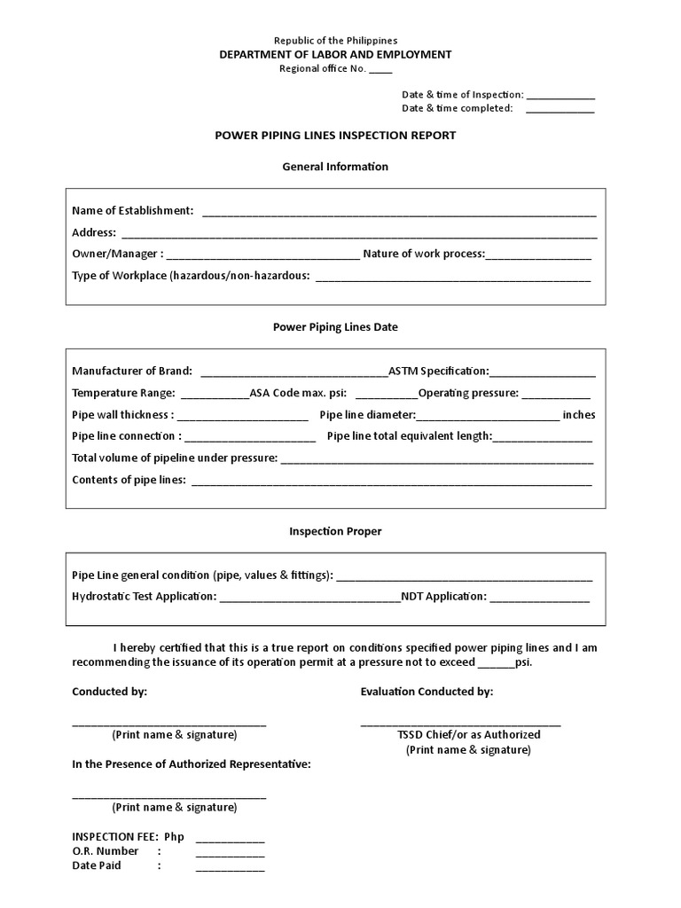 Power Piping Inspection Report | PDF | Pipe (Fluid Conveyance) | Gas ...