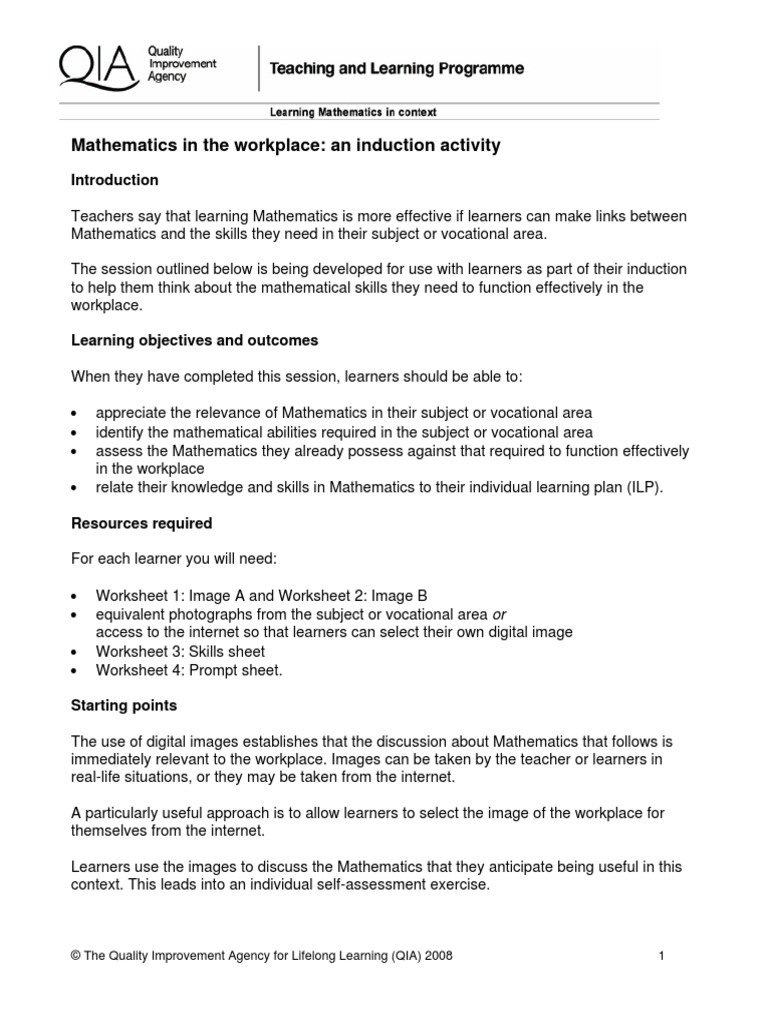 Maths in The Workplace | PDF | Lifelong Learning | Learning