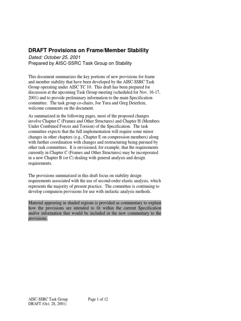 DRAFT Frame Stability Provisions PDF | PDF | Strength Of Materials ...