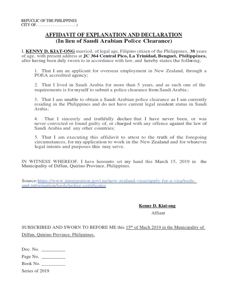 Affidavit Police Clearance | PDF | Affidavit | Legal Procedure