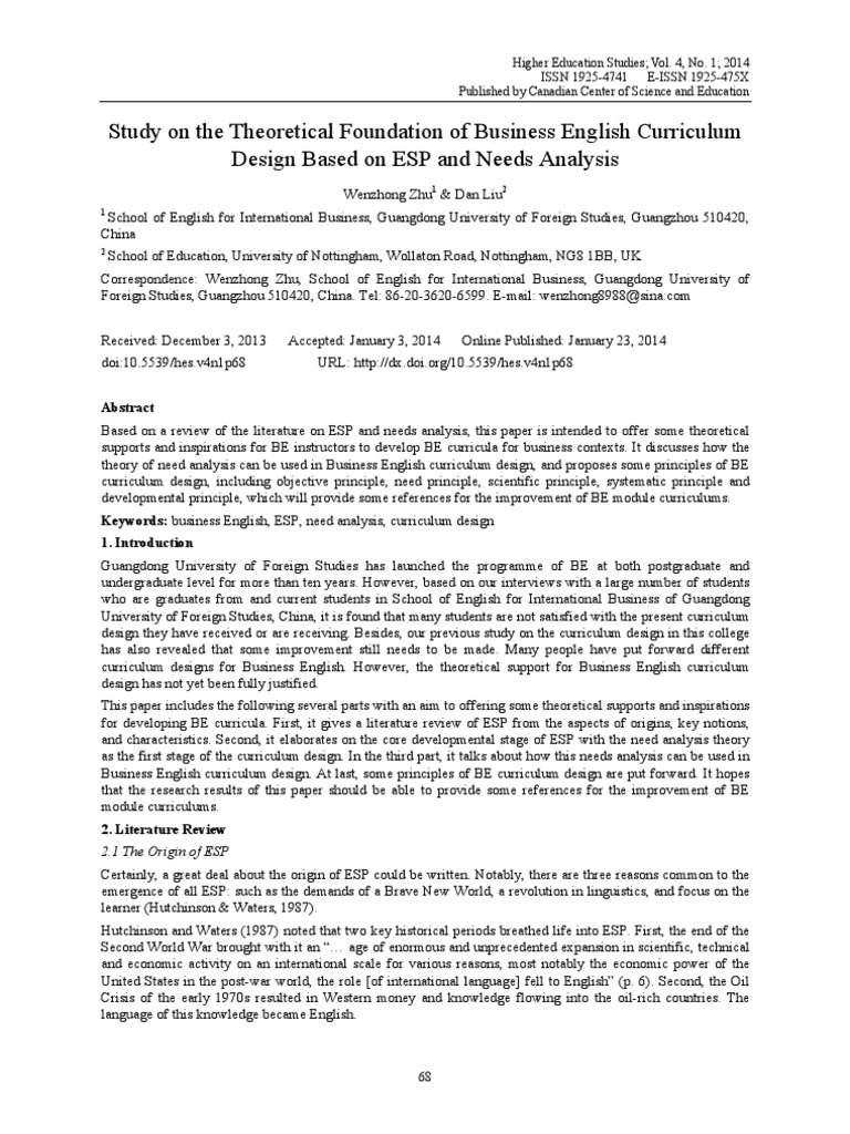 Zhu 2014 Study On The Theoretical Foundation Of Business English