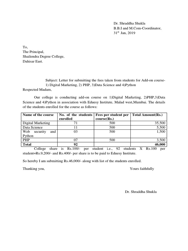 Letter For Money Submission | PDF