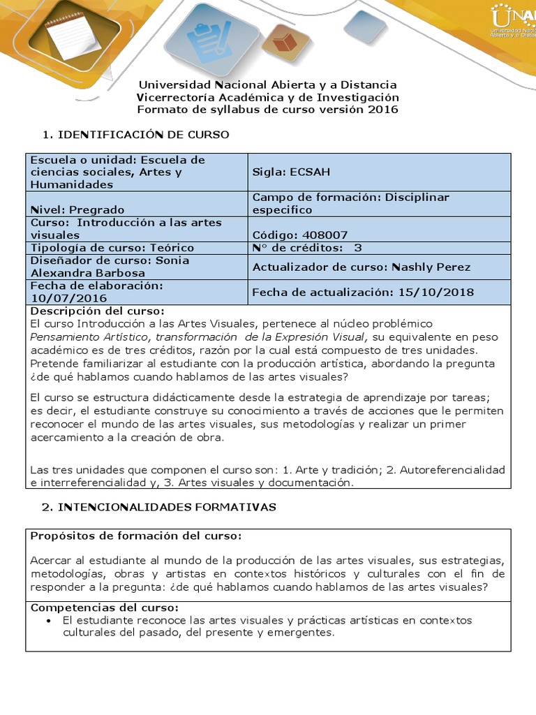 Syllabus Introducción A Las Artes Visuales | PDF | Cognición