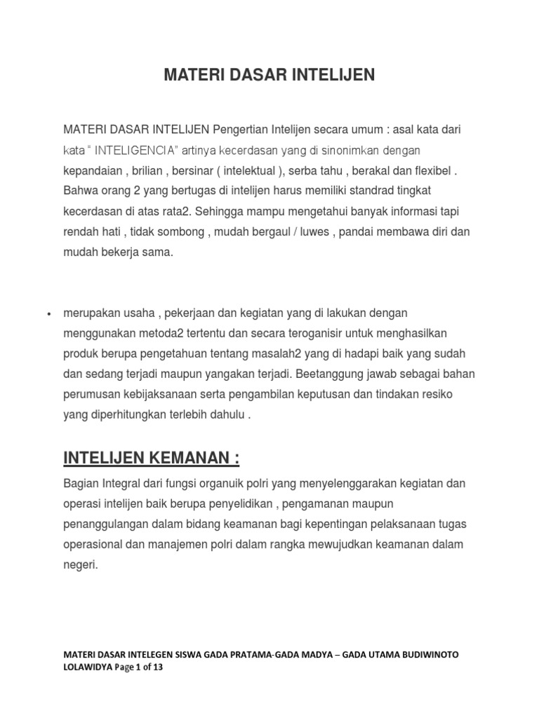 Materi Dasar Intelijen | PDF