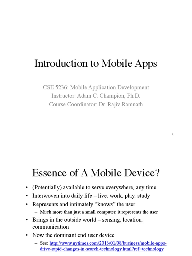 Introduction To Mobile Apps | PDF | Android (Operating System) | Mobile App