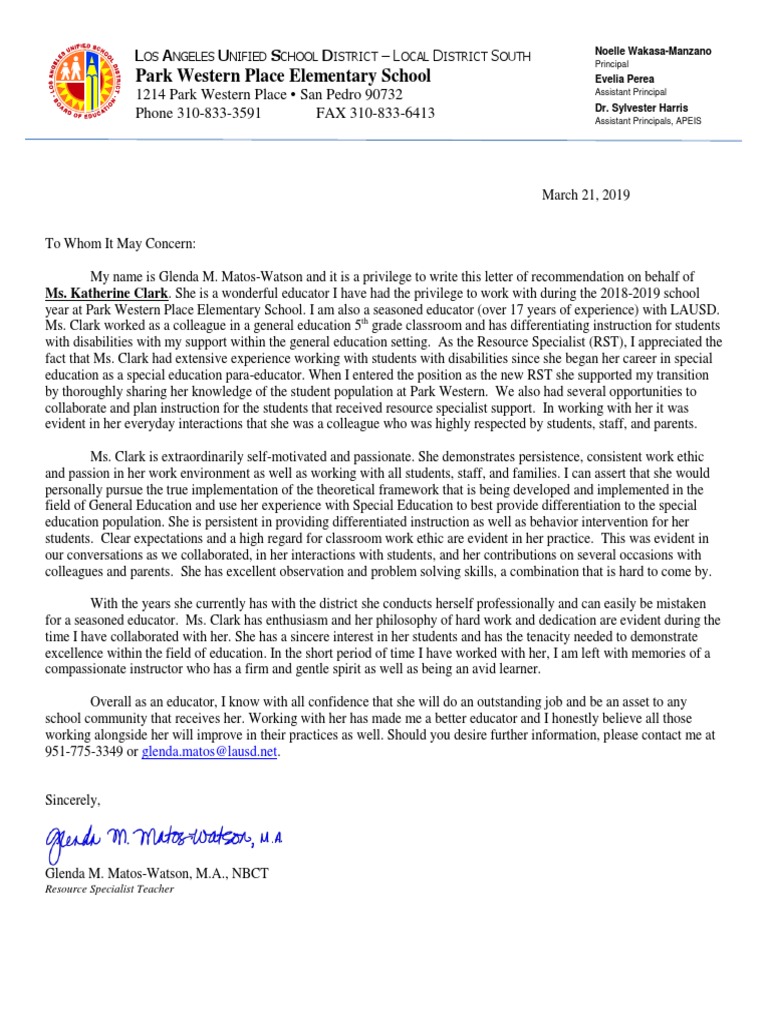 Letter of Recommendation G | PDF | Differentiated Instruction | Teachers