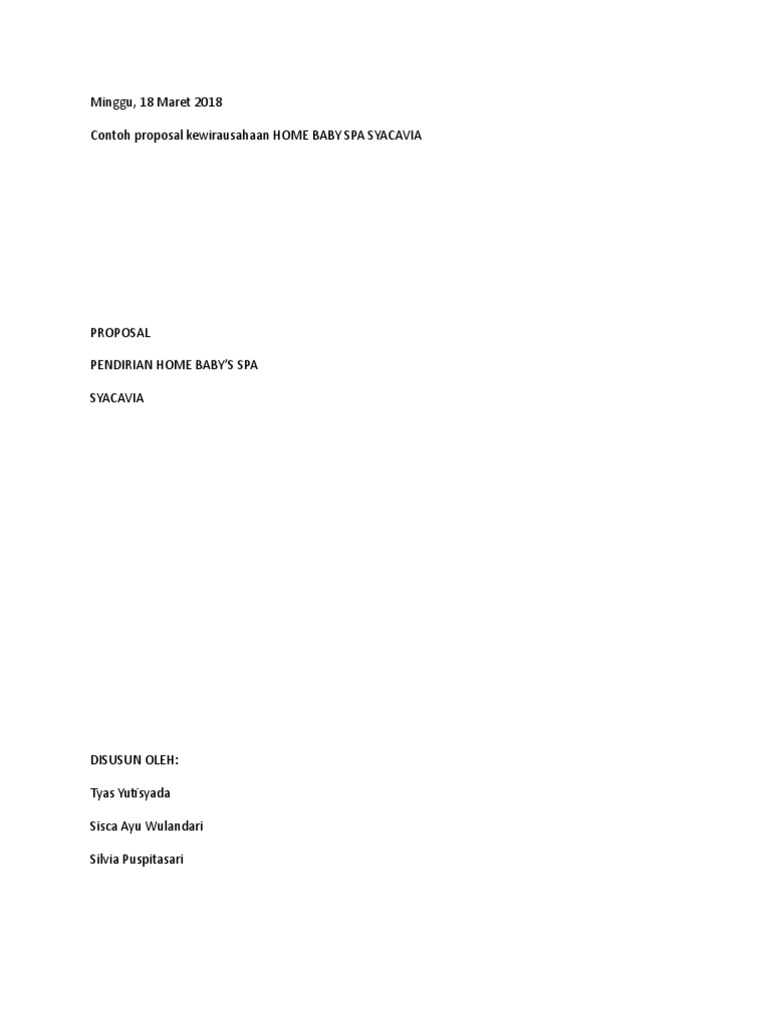 Minggu, 18 Maret 2018 Contoh Proposal Kewirausahaan HOME BABY SPA ...