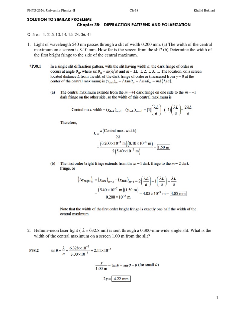 UP2-HW-ch-38-S-Diffraction Patterns and Polarization | PDF | Diffraction | Wavelength